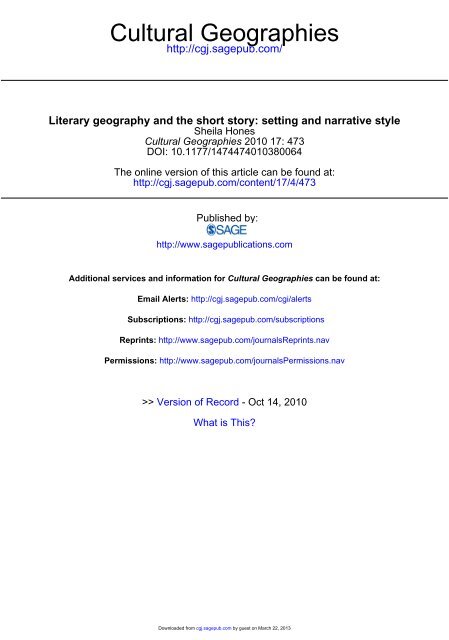 Literary geography and the short story - Cultural Geographies