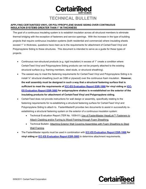 TECHNICAL BULLETIN - CertainTeed