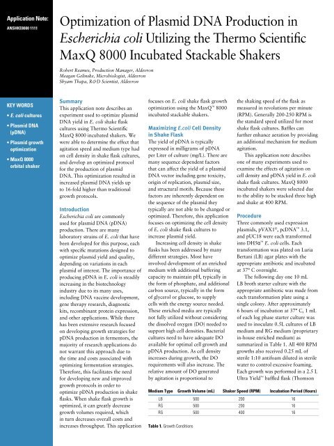Optimization of Plasmid DNA Production in ... - Thermo Scientific