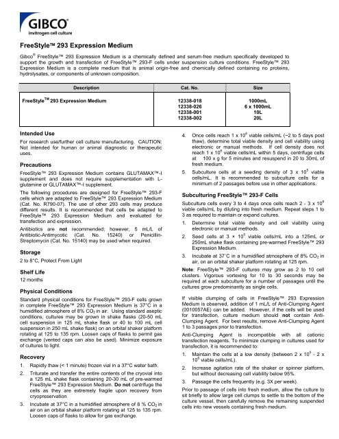 FreeStyle™ 293 Expression Medium - Invitrogen