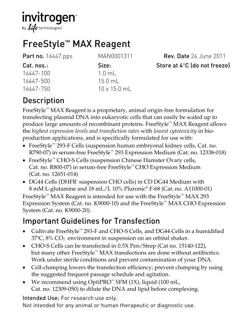FreeStyle™ MAX Reagent - Invitrogen