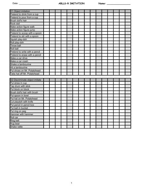 ABLLS-R D. Imitation - Tracking Sheets
