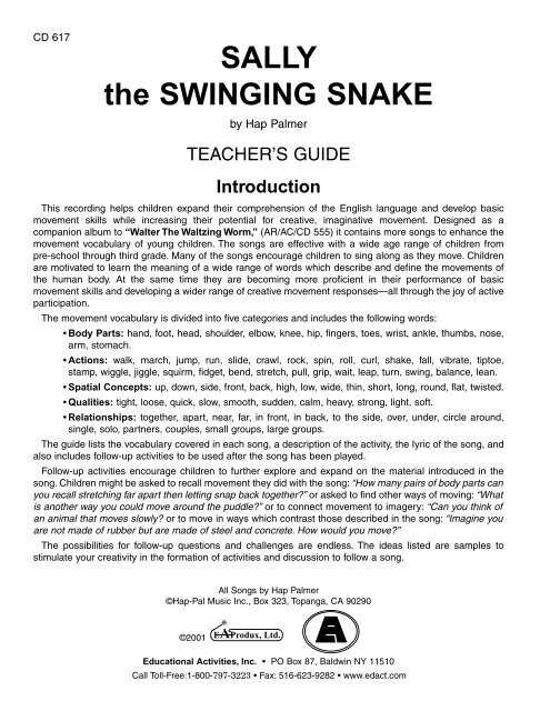 SALLY the SWINGING SNAKE - Educational Activities, Inc.