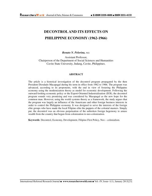 decontrol and its effects on philippine economy - Researchers World