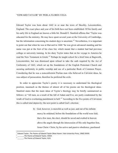 “EDWARD TAYLOR” BY PERLA FLORES VEGA Edward Taylor was ...