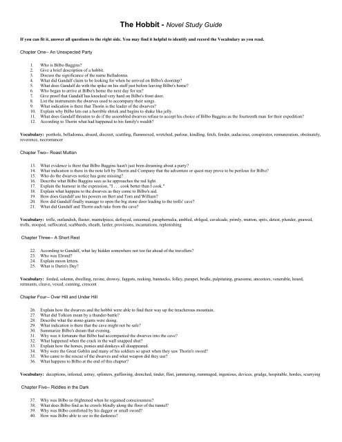 The Hobbit - Novel Study Guide