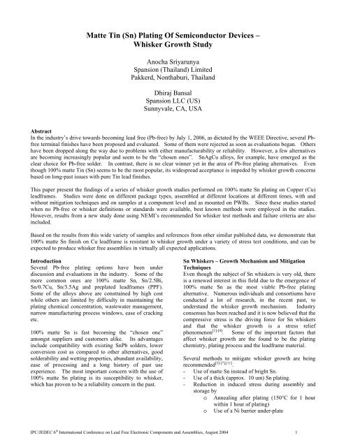 Matte Tin (Sn) Plating of Semiconductor Devices ... - Spansion