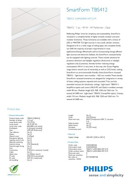 SmartForm TBS412 recessed semi-modular luminaire with ... - Philips