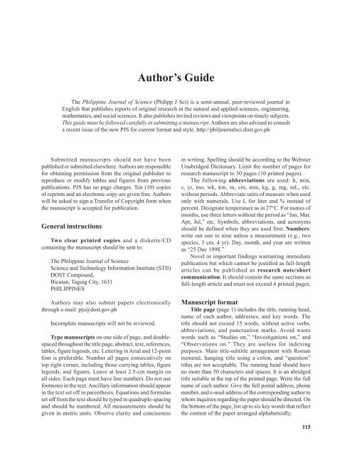 Guide to Authors (pdf format) - Philippine Journal of Science