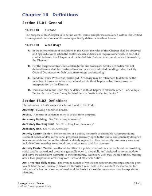UDC Chapter 16 Definitions - Unified Development Code - City of ...