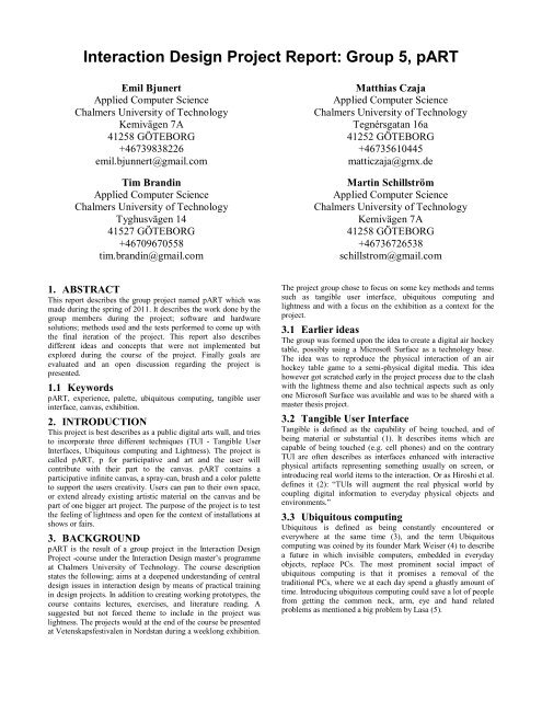 Interaction Design Project Report: Group 5, pART