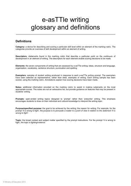 e-asTTle writing glossary and definitions