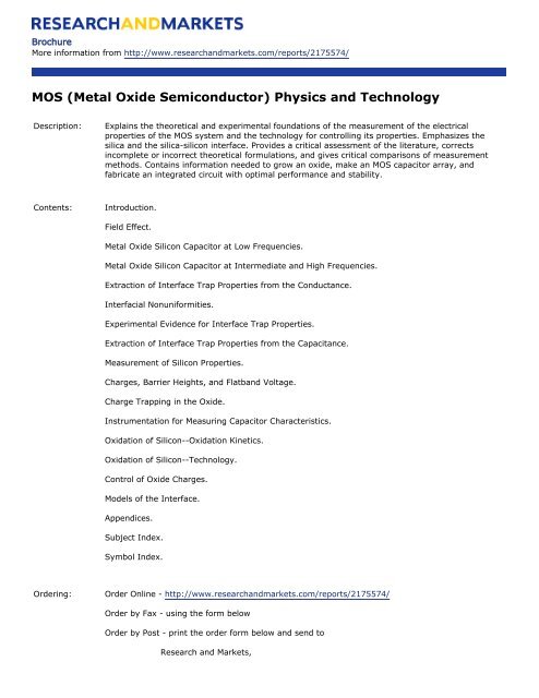 MOS (Metal Oxide Semiconductor) Physics and Technology