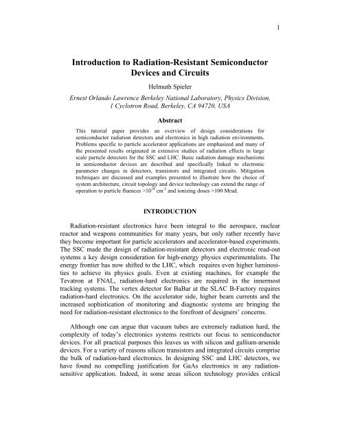 Introduction to radiation-resistant semiconductor devices and circuits