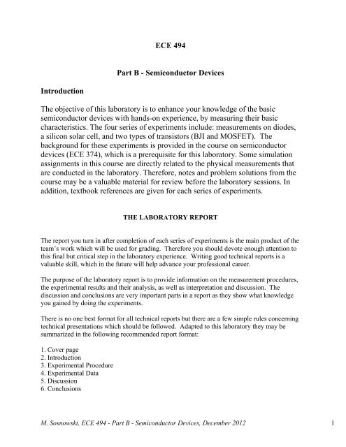 ECE 494 Part B - Semiconductor Devices Introduction ... - ECE Lab