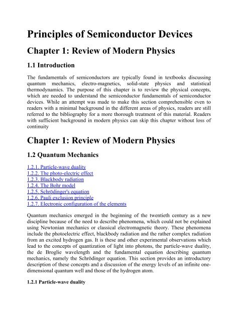 Principles of Semiconductor Devices Chapter 1