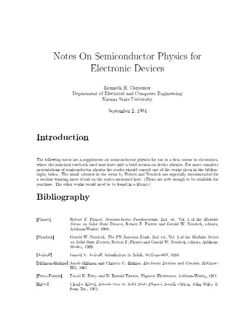 Notes On Semiconductor Physics for Electron Devices