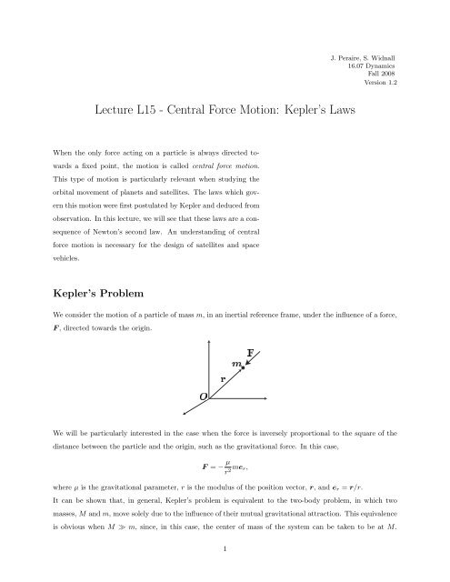 Central Force Motion: Kepler's Laws - MIT OpenCourseWare