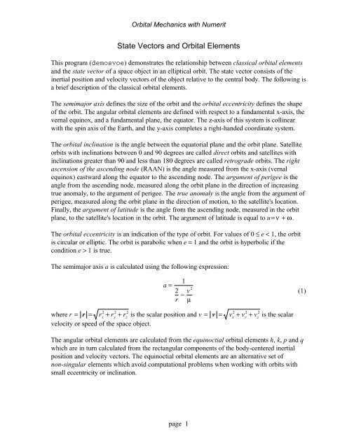 State Vectors and Orbital Elements