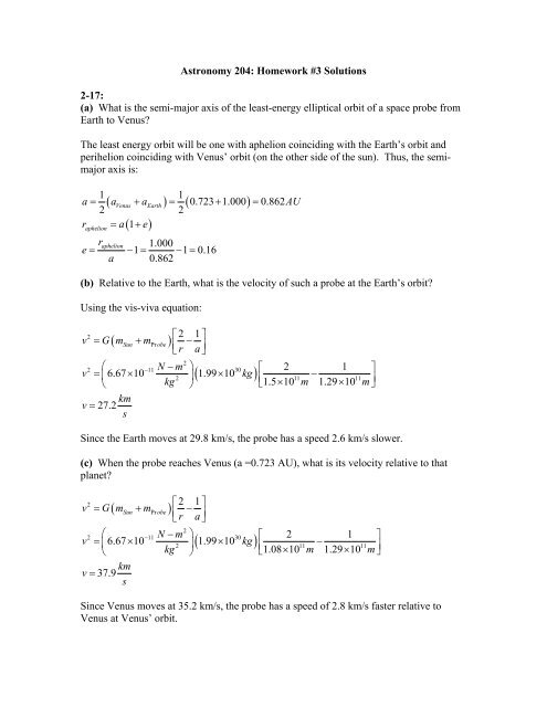 Homework #3 Solutions - Physics & Astronomy