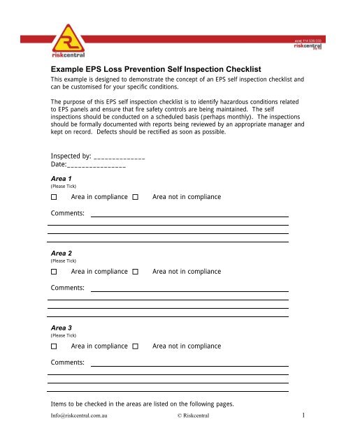 Example EPS Loss Prevention Self Inspection Checklist - Risk Central