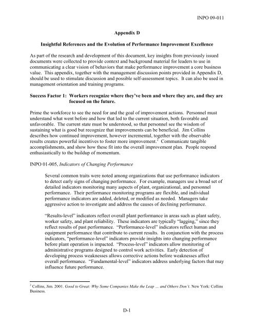 INPO 09-011 Is process e