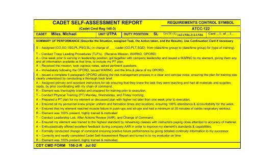 CADET SELF-ASSESSMENT REPORT