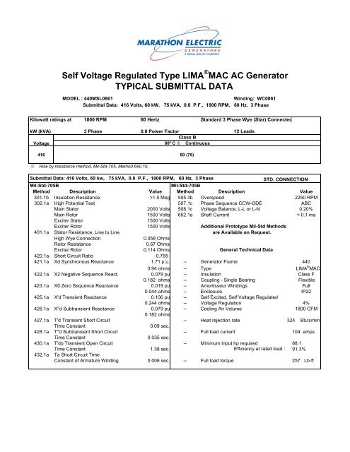 TYPICAL SUBMITTAL DATA Self Voltage ... - Marathon Electric