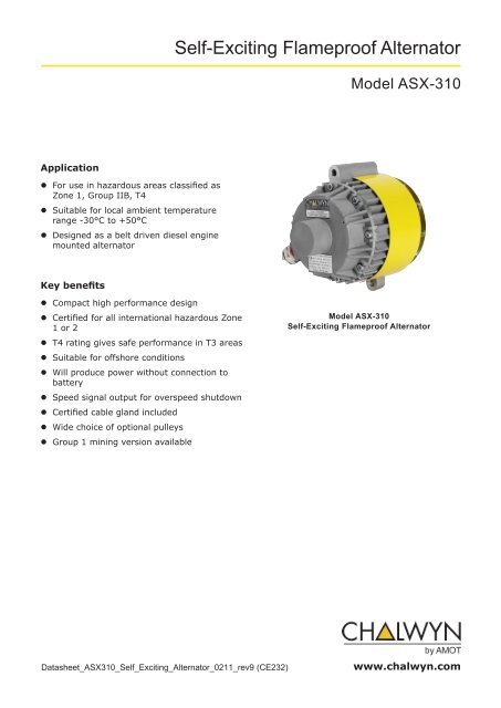 Self-Exciting Flameproof Alternator - Chalwyn