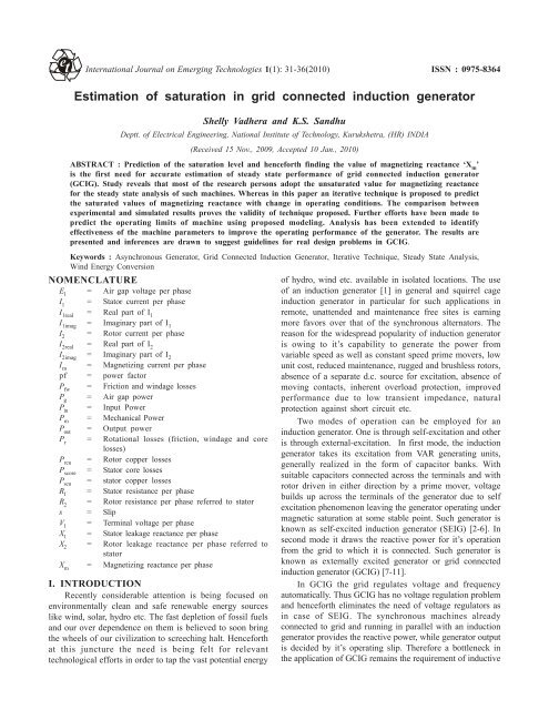 Estimation Of Saturation In Grid Connected Induction Generator