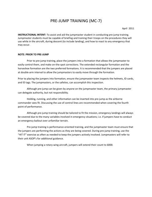 PRE-JUMP TRAINING (MC-7)