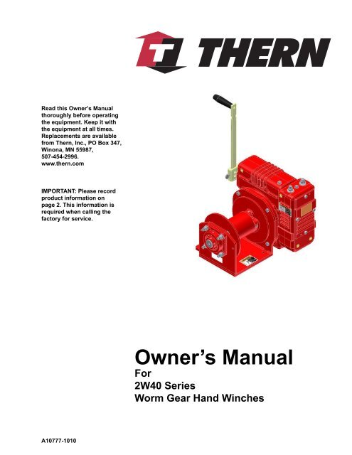 2W40 Series Worm Gear Hand Winches - Thern Winch