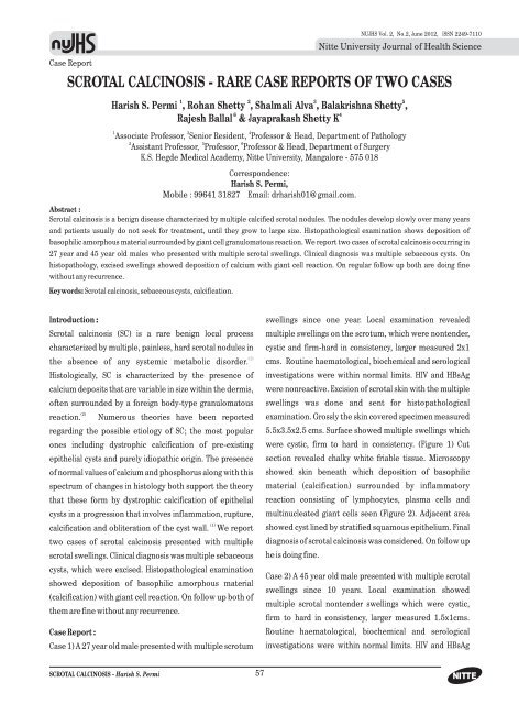 scrotal calcinosis - rare case reports of two cases - Nitte University