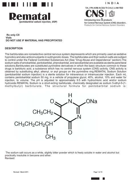 Rematal® CII Sodium Solution (pentobarbital sodium injection, USP)
