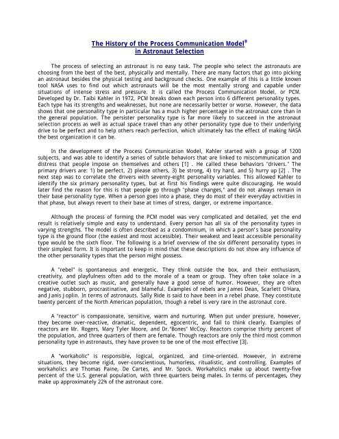 The History of the Process Communication Model® - Sunbird ...