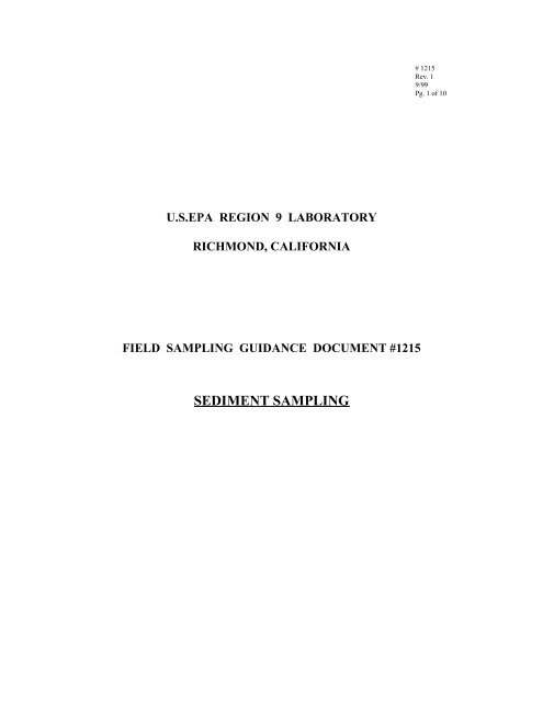 Sediment Sampling, Field Sampling Guidance Document #1215