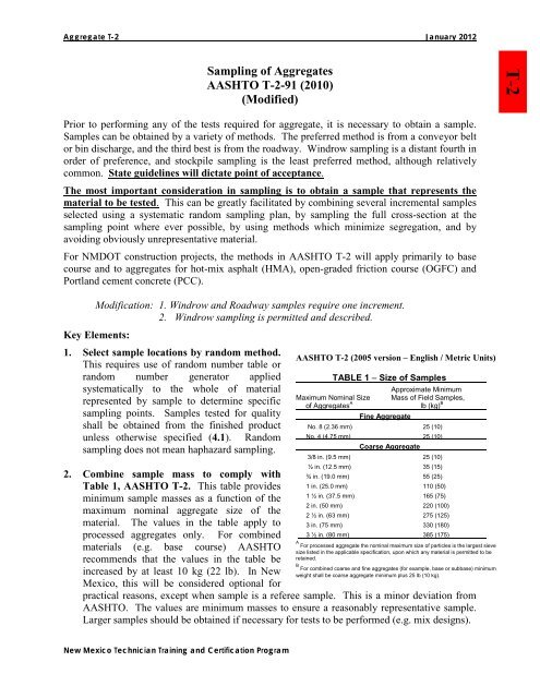 Sampling of Aggregates AASHTO T-2-91 - New Mexico Department ...