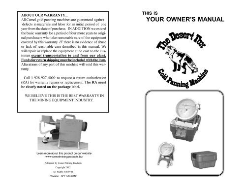 Desert Fox Automatic Gold Panning Machine Manual
