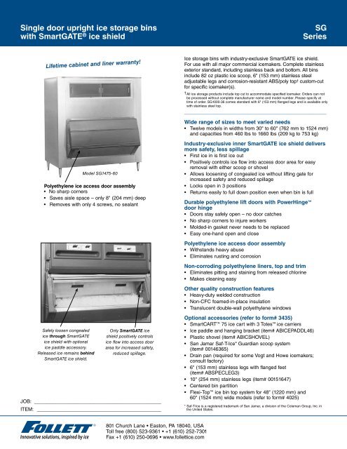Single door upright ice storage bins with SmartGATE - Follett ...