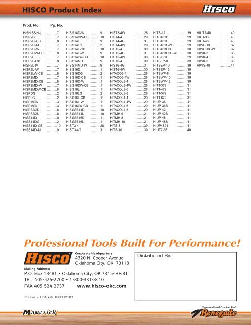 HISCO Product Index Prod.