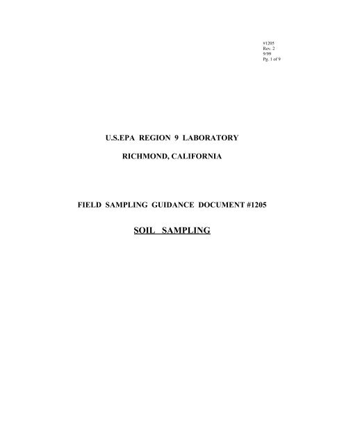 Soil Sampling, Field Sampling Guidance Document #1205