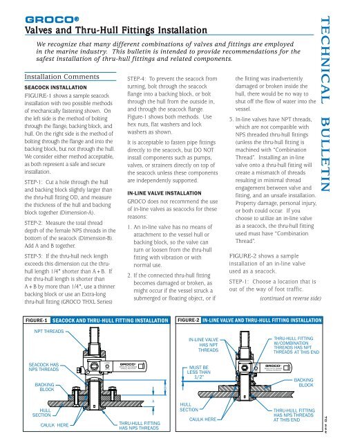 Valves and Thru-Hull Fittings Installation - Groco