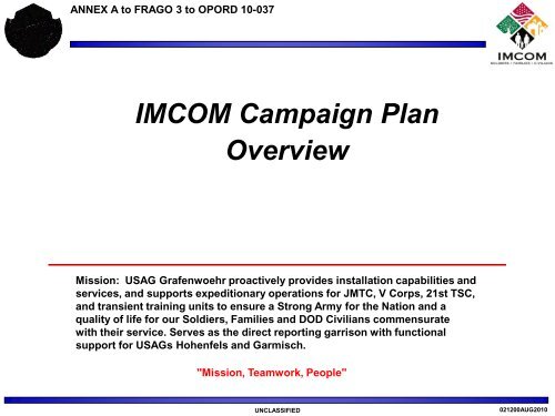 IMCOM Campaign Plan Overview - USAG Grafenwoehr
