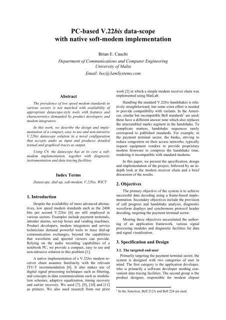 PC-based V.22bis data-scope with native soft-modem implementation