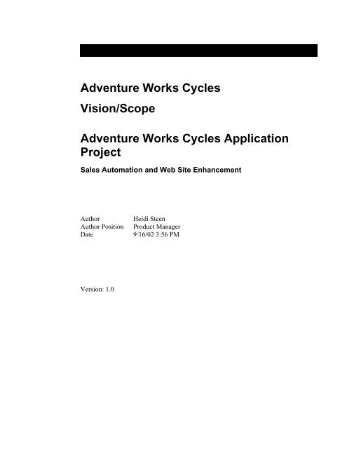 Adventure Works Cycles Vision/Scope Adventure ... - Alberto Aden