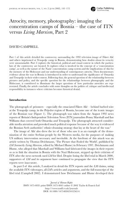 Atrocity, memory, photography: imaging the ... - David Campbell