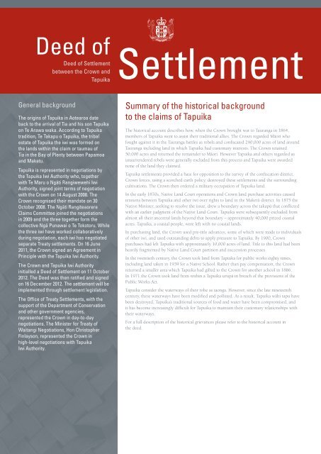 Tapuika Settlement Summary
