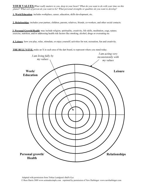 Act Goal Setting Worksheet Act Identifying Values Worksheets