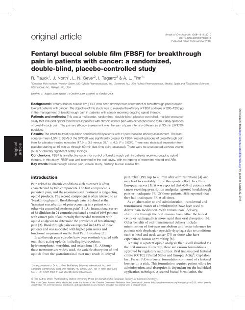 Fentanyl buccal soluble film (FBSF) for breakthrough pain in patients ...