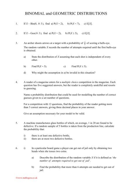 BINOMIAL and GEOMETRIC DISTRIBUTIONS